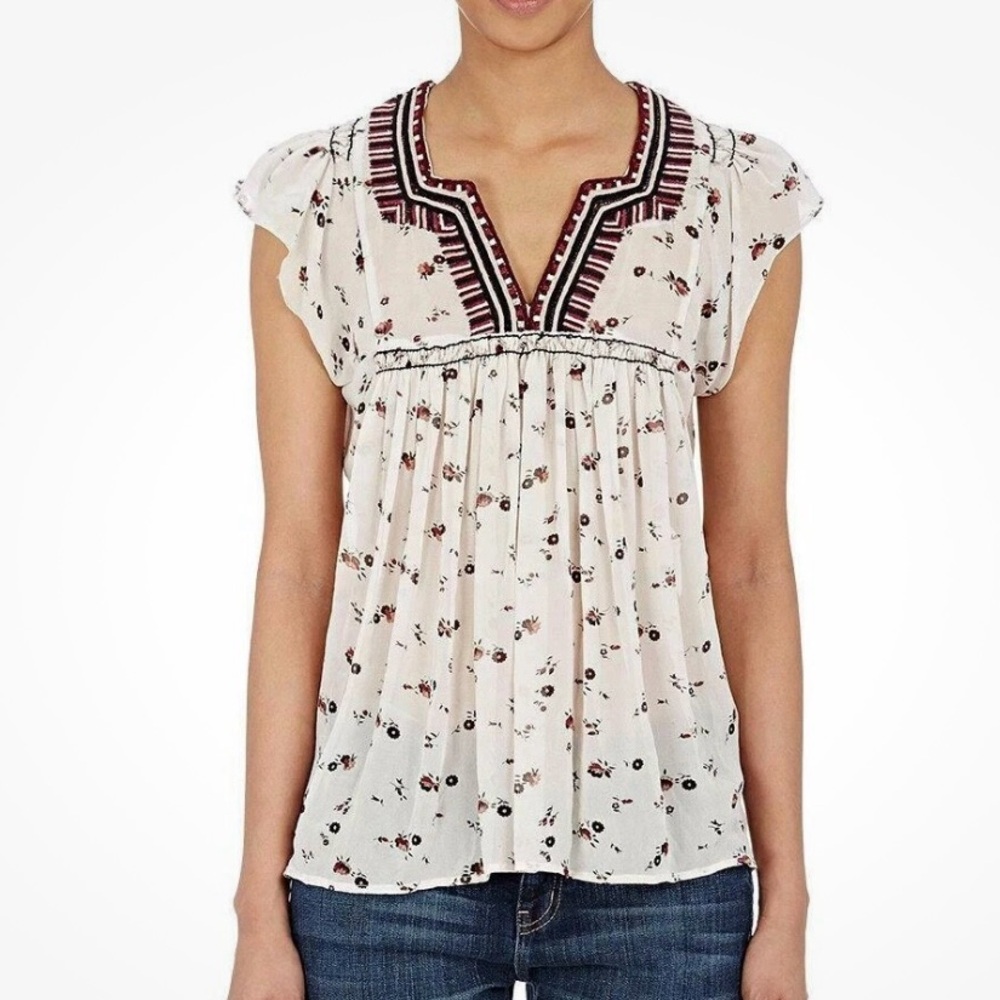 Ulla Johnson Anosha Embroidered Floral Sheer Top - Gem